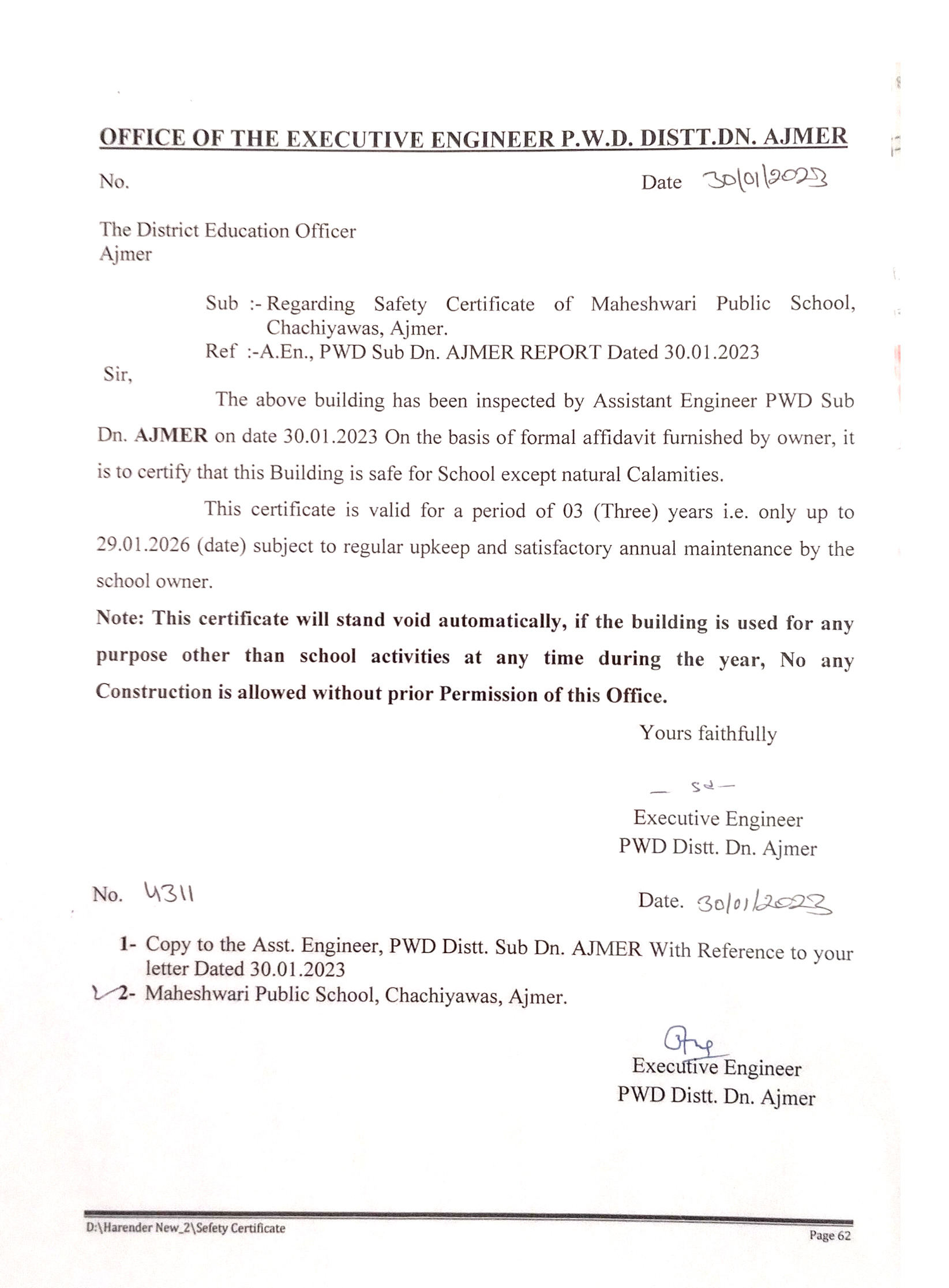 PWD Certificate – Maheshwari Public School Chachiyawas, Ajmer